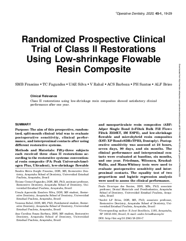 (PDF) Randomized Prospective Clinical Trial of Class II Restorations Using Low-shrinkage ...