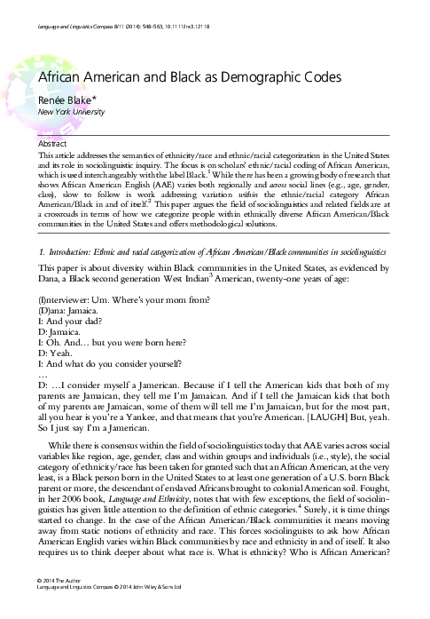 (PDF) African American and Black as Demographic Codes