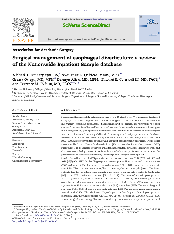 (PDF) Surgical management of esophageal diverticulum: a review of the ...