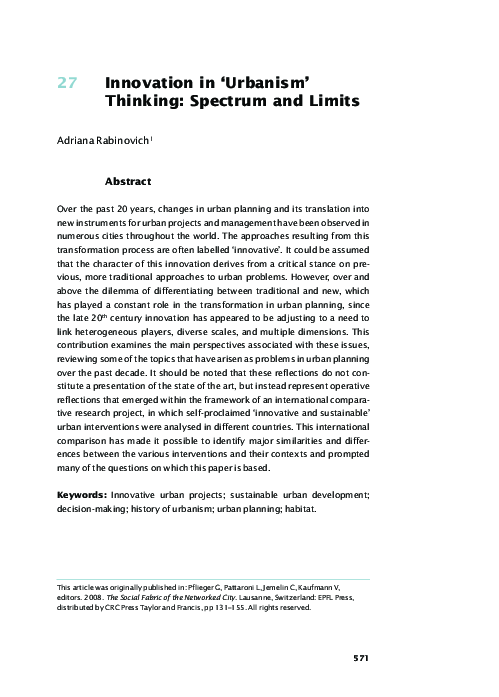 (PDF) 27 Innovation in ‘Urbanism’ Thinking: Spectrum and Limits