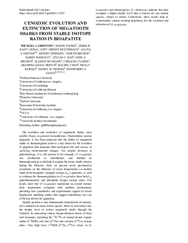 (PDF) Cenozoic Evolution and Extinction of Megatooth Sharks from Stable Isotope Ratios in ...