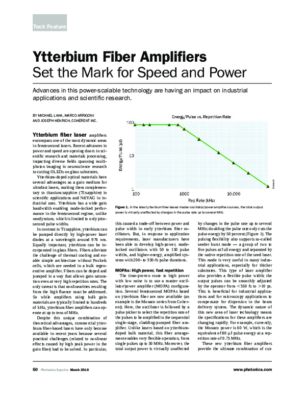 (PDF) Ytterbium Fiber Amplifiers Set the Mark for Speed and Power Tech Feature