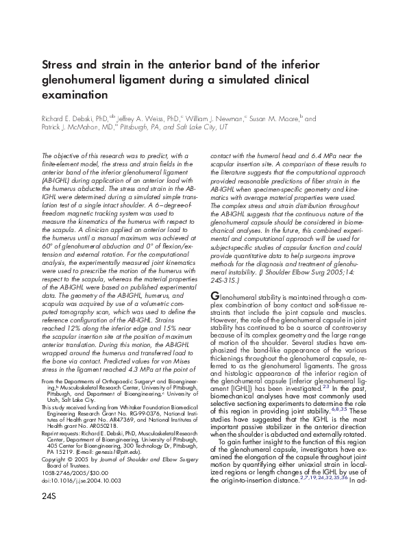 Stress and strain in the anterior band of the inferior glenohumeral ...