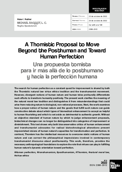 (PDF) Una propuesta tomista para ir más allá de lo posthumano y hacia la perfección humana