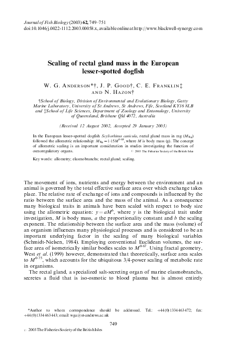 (PDF) Scaling of rectal gland mass in the European lesser-spotted dogfish