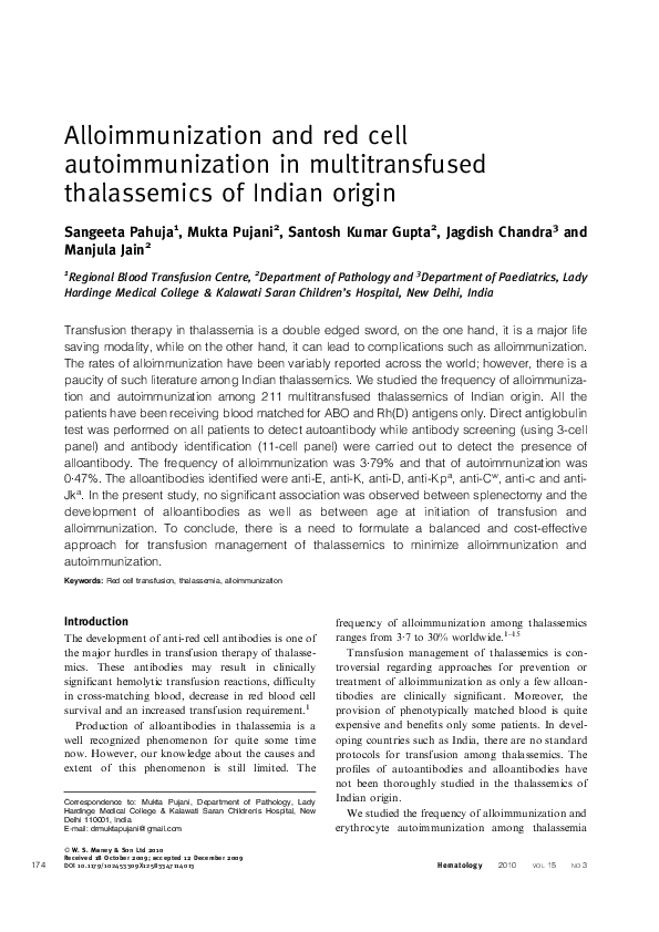 (PDF) Alloimmunization and red cell autoimmunization in multitransfused ...