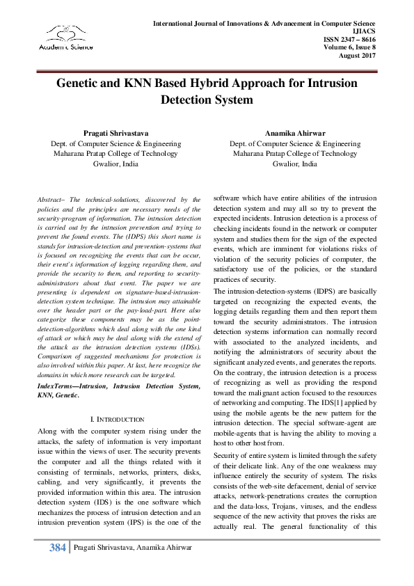 (PDF) Genetic and KNN Based Hybrid Approach for Intrusion Detection System