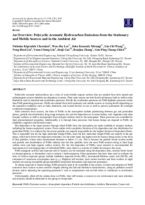 (PDF) An Overview: Polycyclic Aromatic Hydrocarbon Emissions from the Stationary and Mobile ...