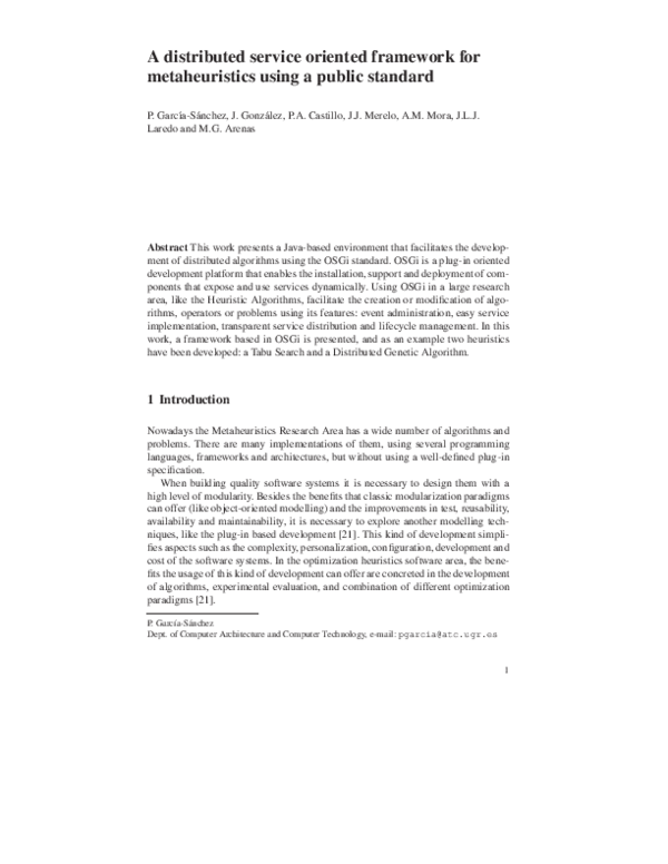 (PDF) A distributed service oriented framework for metaheuristics using a public standard ...