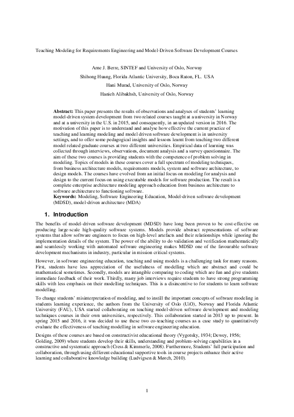 (PDF) Teaching modelling for requirements engineering and model-driven software development courses