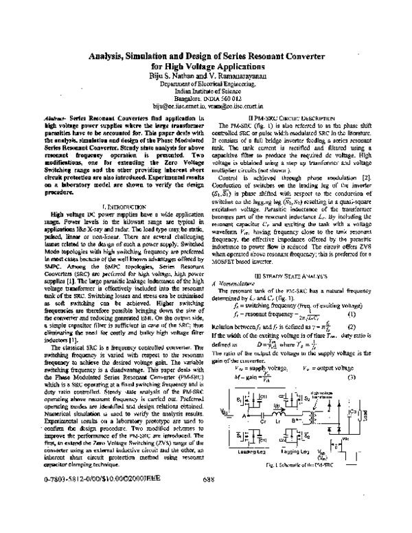 (PDF) Analysis, simulation and design of series resonant converter for high voltage applications