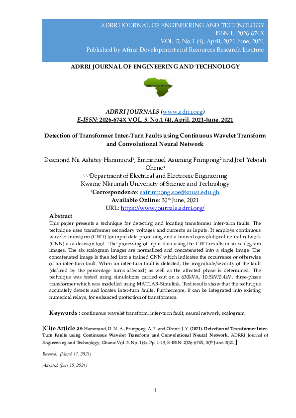 Pdf Detection Of Transformer Inter Turn Faults Using Continuous