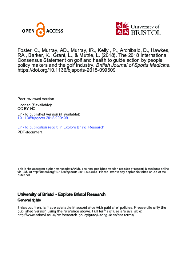(PDF) 2018 International Consensus Statement on Golf and Health to ...