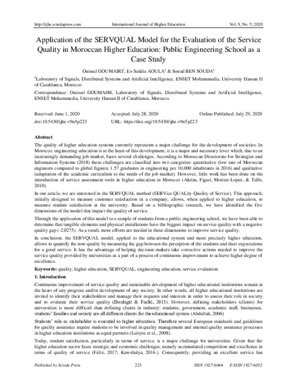 (PDF) Application of the SERVQUAL Model for the Evaluation of the Service Quality in Moroccan ...