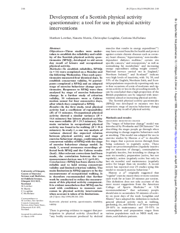 (PDF) Development of a Scottish physical activity questionnaire: a tool for use in physical ...