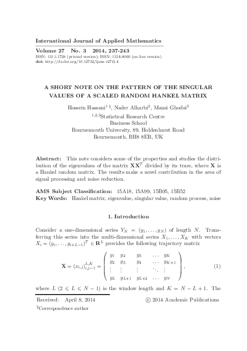 (PDF) A Short Note on the Pattern of the Singular Values of a Scaled Random Hankel Matrix ...
