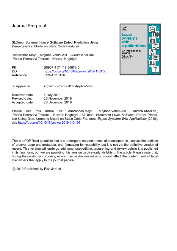 (PDF) SLDeep: Statement-level software defect prediction using deep-learning model on static ...