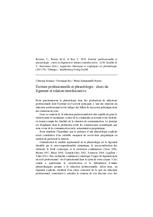 (PDF) Ecriture professionnelle et phraséologie : choix du figement et ...