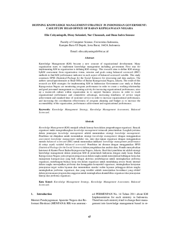 (PDF) Defining Knowledge Management Strategy in Indonesian Government: Case Study Head Office of ...