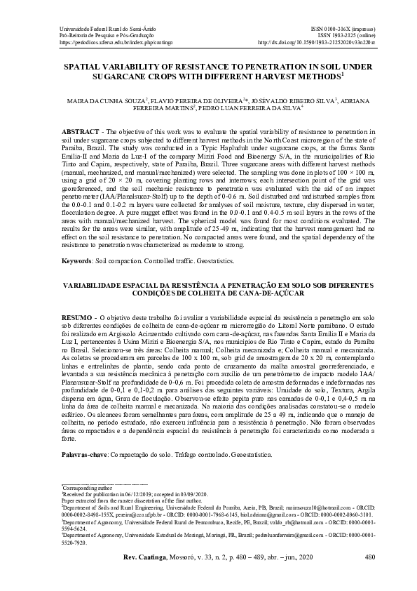 (PDF) Spatial Variability of Resistance to Penetration in Soil Under Sugarcane Crops with ...