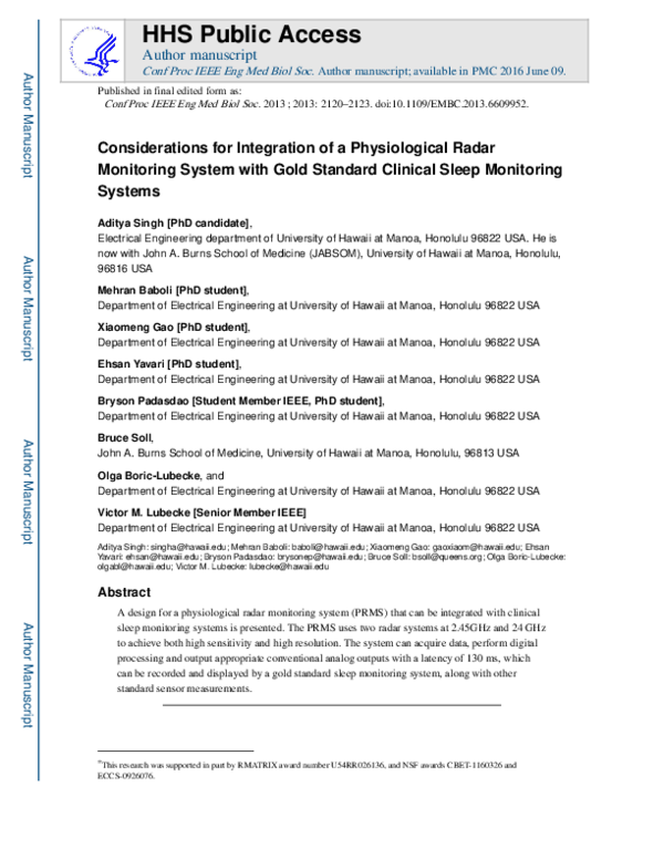 (PDF) Considerations for integration of a physiological radar ...