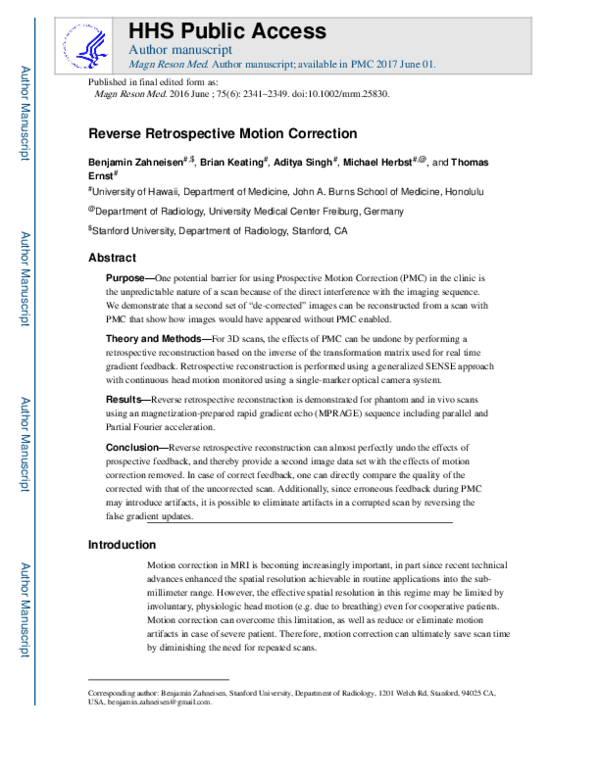 (PDF) Reverse retrospective motion correction