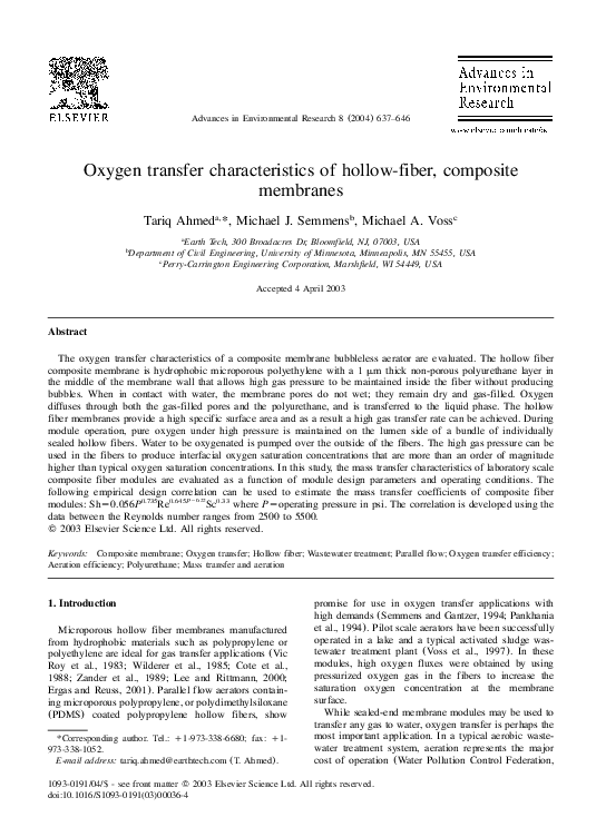 (PDF) Oxygen transfer characteristics of hollow-fiber, composite membranes