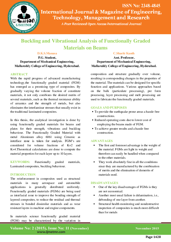 Pdf Buckling And Vibrational Analysis Of Functionally Graded
