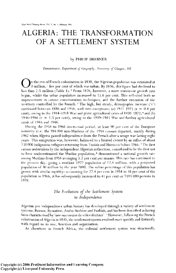 (PDF) Algeria: The Transformation of a Settlement System
