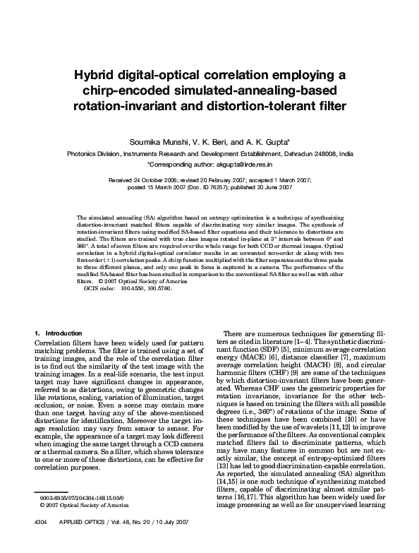 Pdf Hybrid Digital Optical Correlation Employing A Chirp Encoded