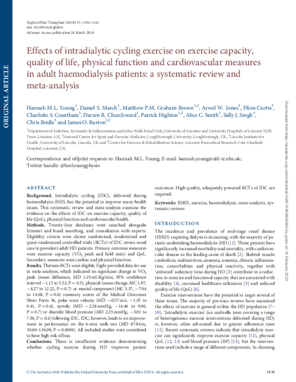 (PDF) Effects of intradialytic cycling exercise on exercise capacity ...