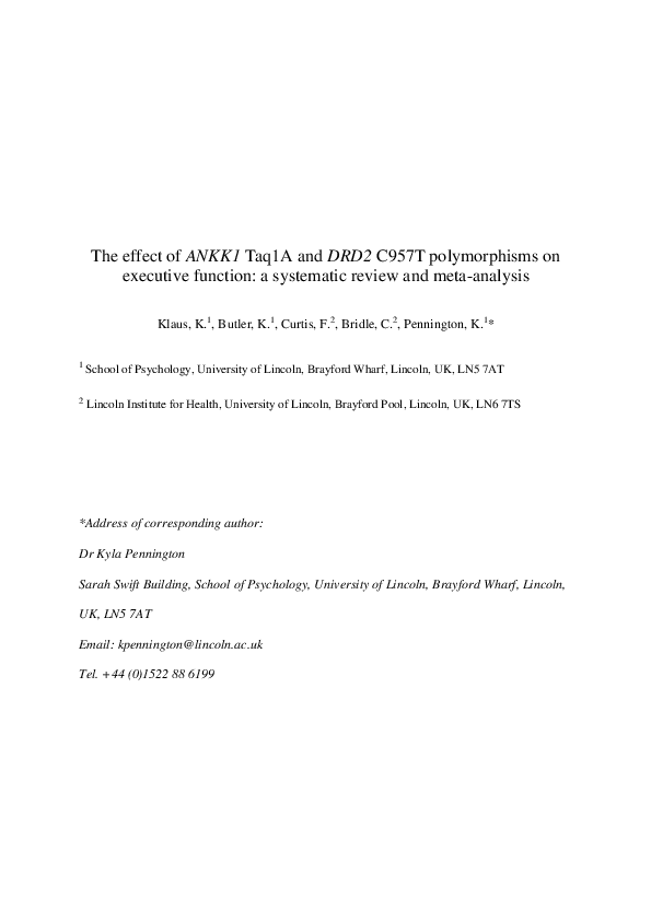(PDF) The effect of ANKK1 Taq1A and DRD2 C957T polymorphisms on ...