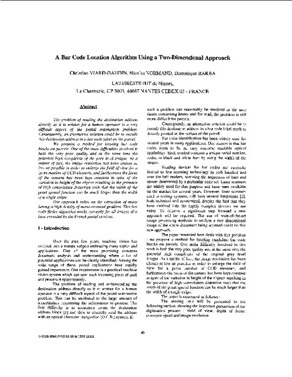Pdf A Bar Code Location Algorithm Using A Two Dimensional Approach