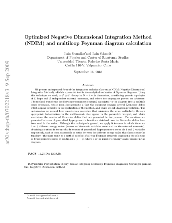 (PDF) Optimized negative dimensional integration method (NDIM) and multiloop Feynman diagram ...