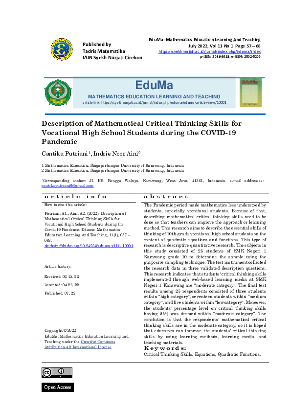 (PDF) Description of Mathematical Critical Thinking Skills for ...