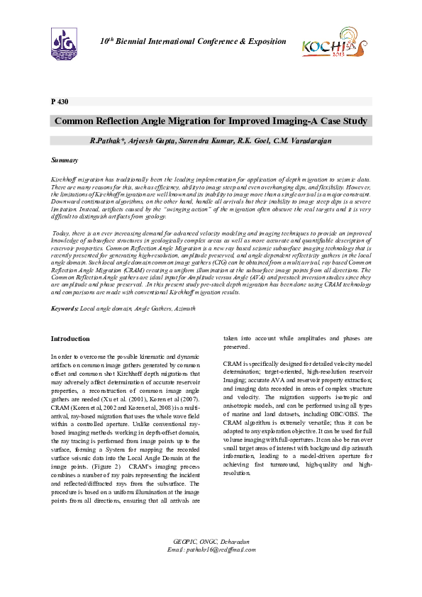 (PDF) Common Reflection Angle Migration for Improved Imaging-A Case Study