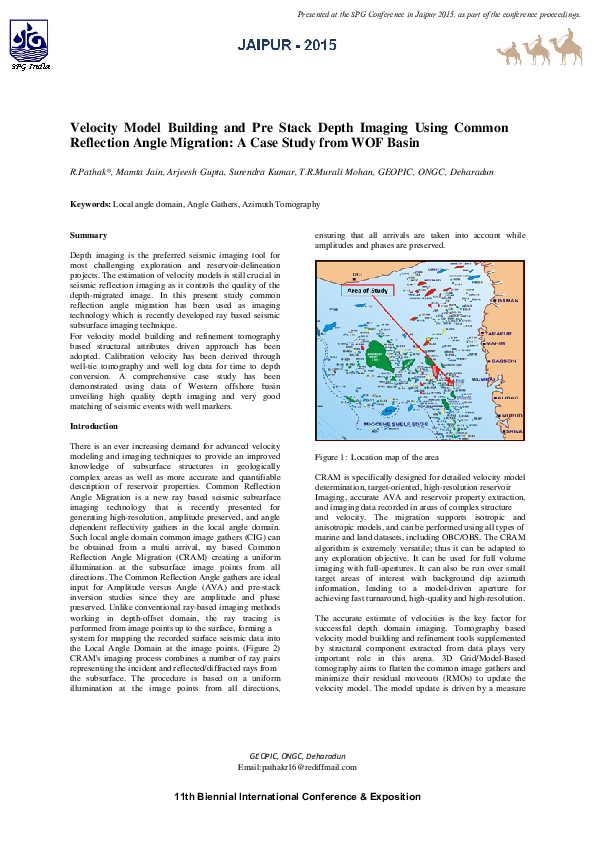 Pdf Velocity Model Building And Pre Stack Depth Imaging Using Common Reflection Angle