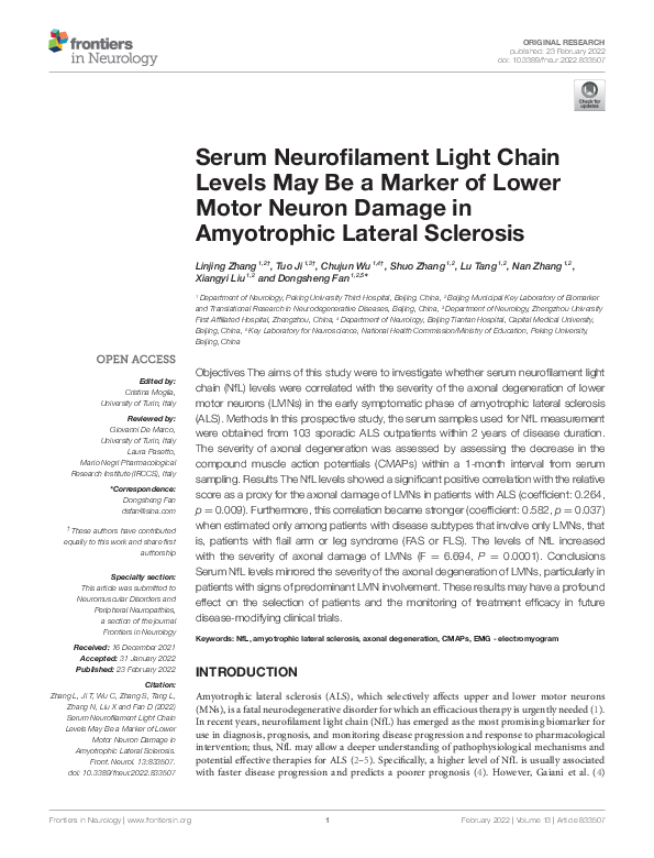(PDF) Serum Neurofilament Light Chain Levels May Be a Marker of Lower ...
