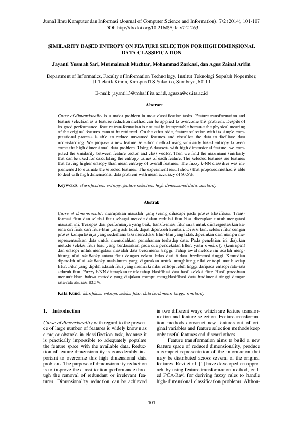 Similarity Based Entropy on Feature Selection for High Dimensional Data Classification