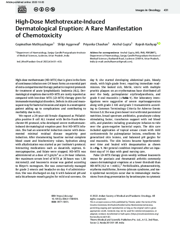 (PDF) High-Dose Methotrexate-Induced Dermatological Eruption: A Rare ...