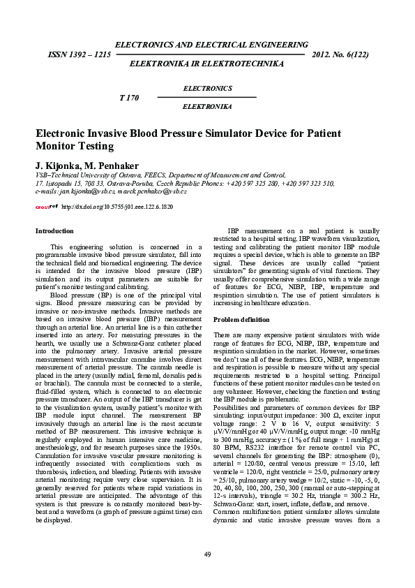 (PDF) Electronic Invasive Blood Pressure Simulator Device for Patient ...
