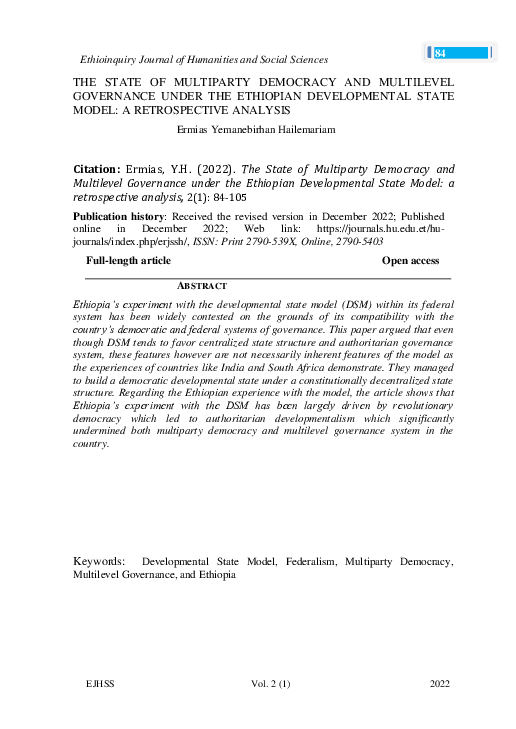 (PDF) THE STATE OF MULTIPARTY DEMOCRACY AND MULTILEVEL GOVERNANCE UNDER ...