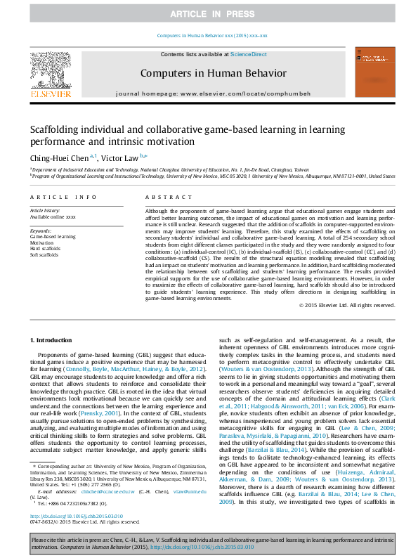 (PDF) Scaffolding individual and collaborative game-based learning in learning performance and ...