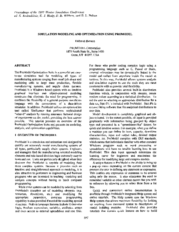 (PDF) Simulation modeling and optimization using ProModel