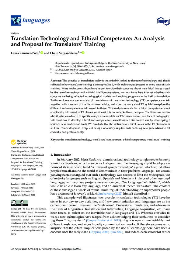(PDF) Translation Technology and Ethical Competence: An Analysis and ...