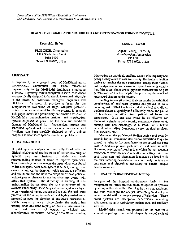 (PDF) Healthcare simulation modeling and optimization using MedModel