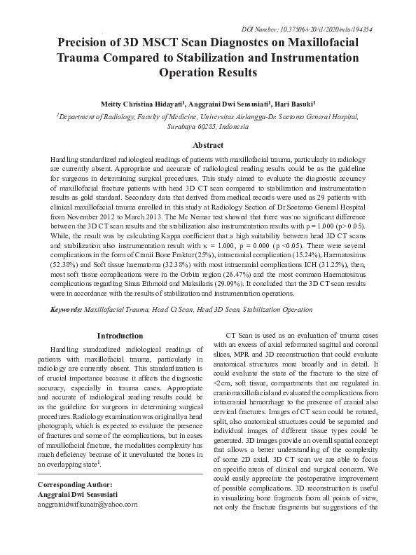 (PDF) Precision of 3D MSCT Scan Diagnostcs on Maxillofacial Trauma ...
