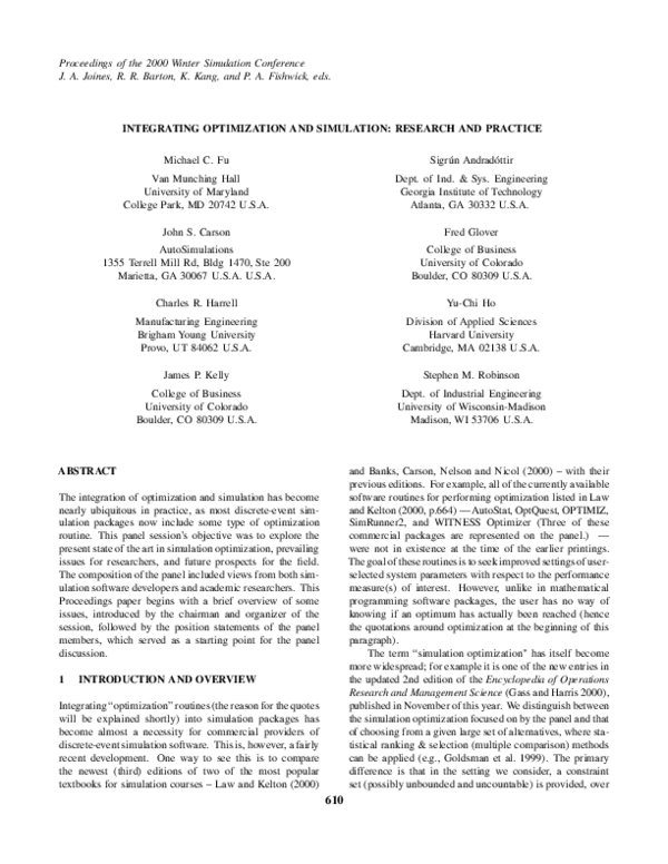 Pdf Integrating Optimization And Simulation Research And Practice