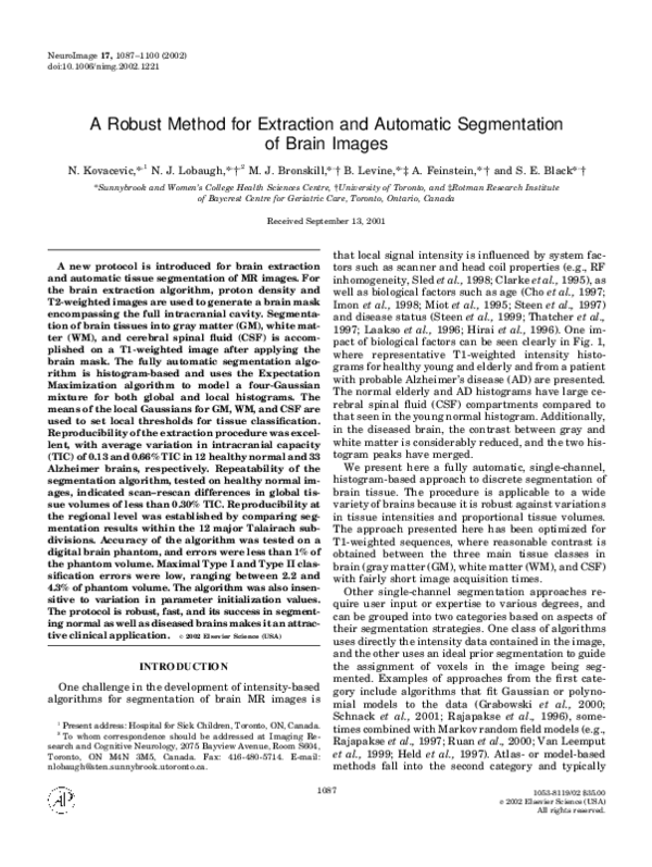 Pdf A Robust Method For Extraction And Automatic Segmentation Of Brain Images