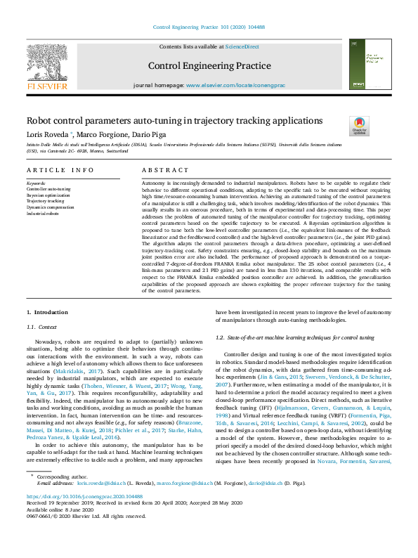 (PDF) Robot control parameters auto-tuning in trajectory tracking applications